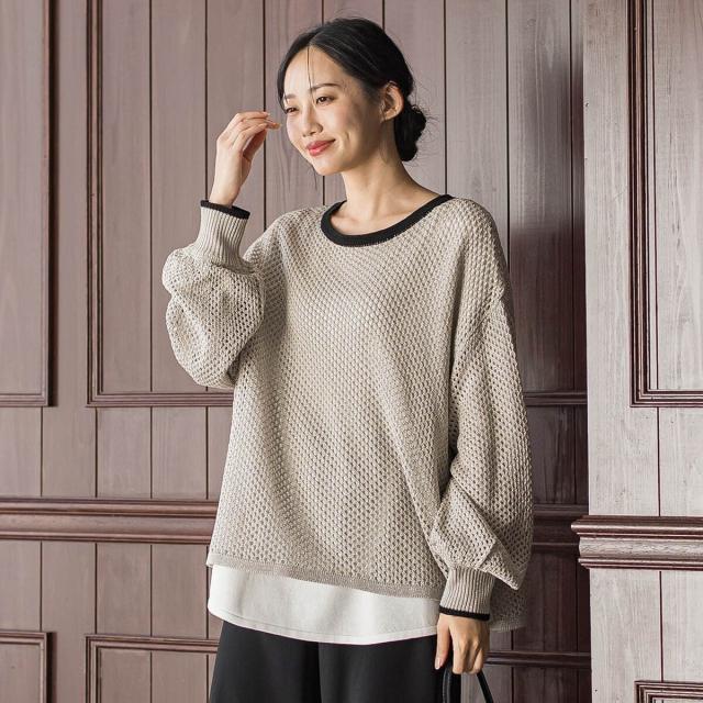 ドロワットロートレアモン（Droite lautreamont）/メッシュ柄レイヤードニット≪手洗い可能≫