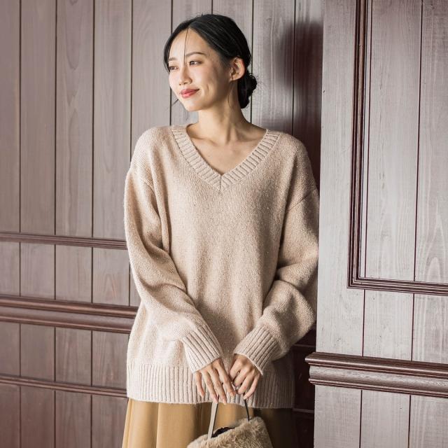 【NEW】ドロワットロートレアモン（Droite lautreamont）/スパンコールVネックニット≪手洗い可能≫