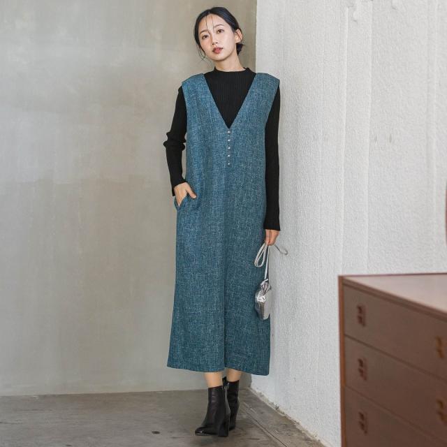 【NEW】ドロワットロートレアモン（Droite lautreamont）/ツィードVネックジャンスカワンピース