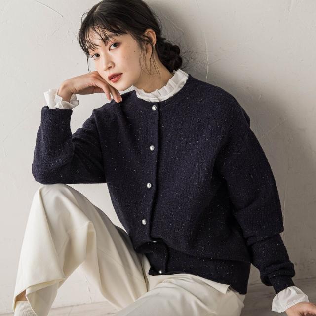 【NEW】ドロワットロートレアモン（Droite lautreamont）/フクレジャガードニットカーディガン≪手洗い可能≫