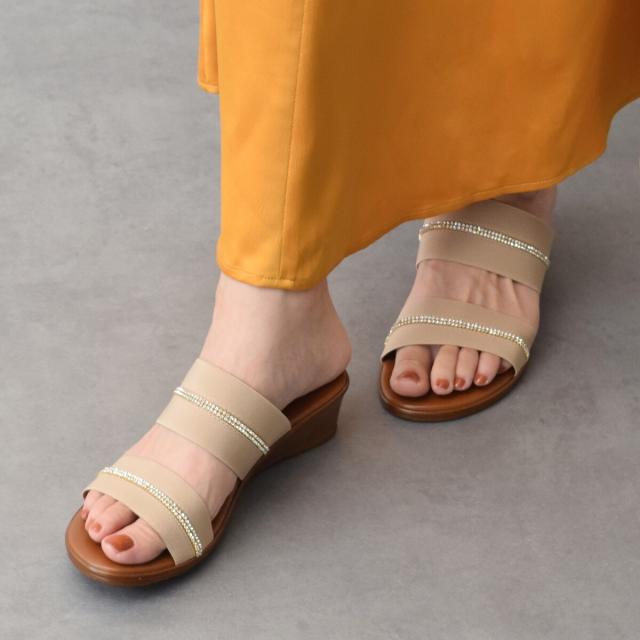 イタリアンシューメーカーズ（ITALIAN SHOEMAKERS）/ITALIAN SHOEMAKERS◆4cmヒール◆ラインストーン2本ベルトミュールサンダル