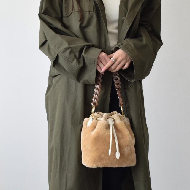 ブリジットバーキンセレクト（Bridget Birkin Select）/Bonfanti◆アクリルチェーンムートン巾着バッグ