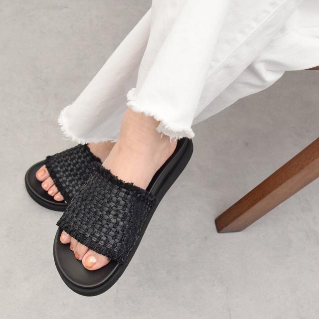 アンヘル アラルコン（ANGEL ALARCON）/ANGEL ALARCON◆2．5cmヒール◆フットベッドラフィアスライドサンダル