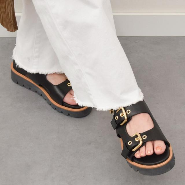 エミレ（EMILE）/EMILE◆5．5cmヒール◆バックル厚底フットベッドサンダル