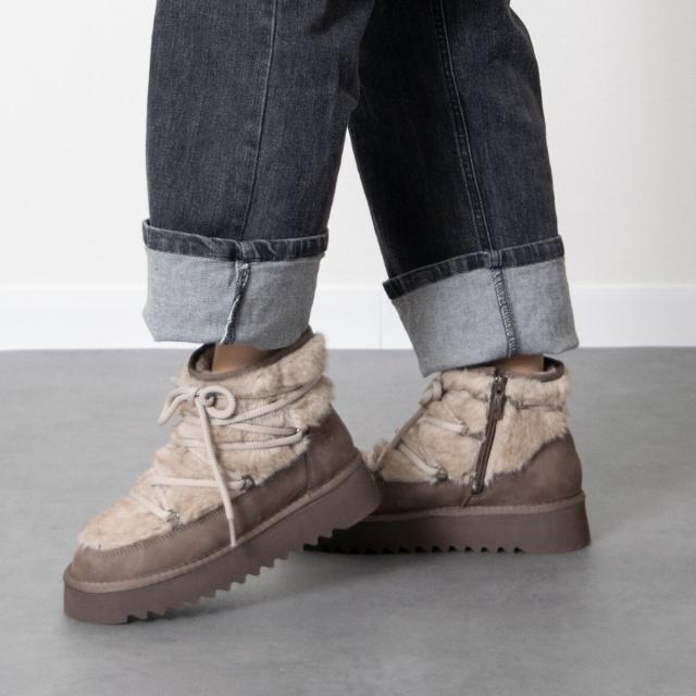 タマリス（TAMARIS）/Tamaris◆3．5cmヒール◆フェイクファーレースアップブーツ