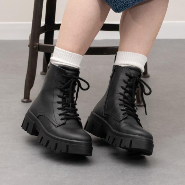 ブソラ（bussola）/bussola◆5cmヒール◆晴雨兼用厚底レースアップショートブーツ