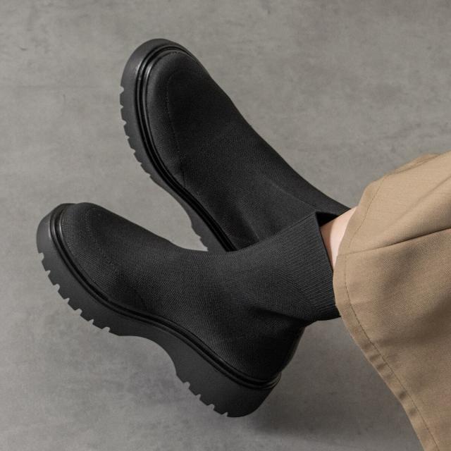 ブソラ（bussola）/bussola◆6cmヒール◆ボリュームソールニットショートブーツ