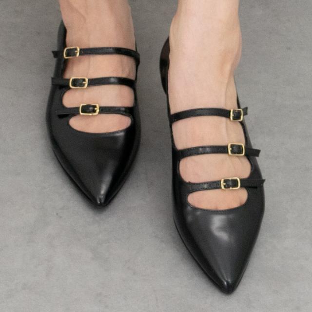 インターショシュール（INTER−CHAUSSURES）/INTER−CHAUSSURES◆1cmヒール◆ベルテッドフラットパンプス