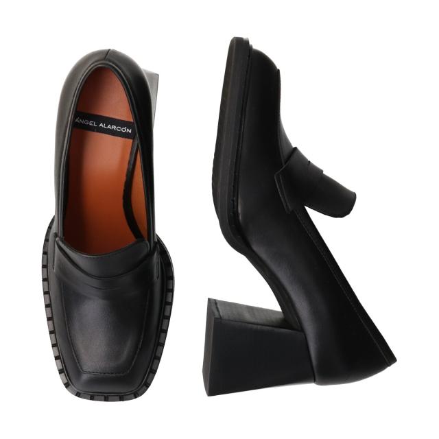 【NEW】アンヘル アラルコン（ANGEL ALARCON）/ANGEL ALARCON◆6．5cmヒール◆スクエアトウチャンキーヒールローファー