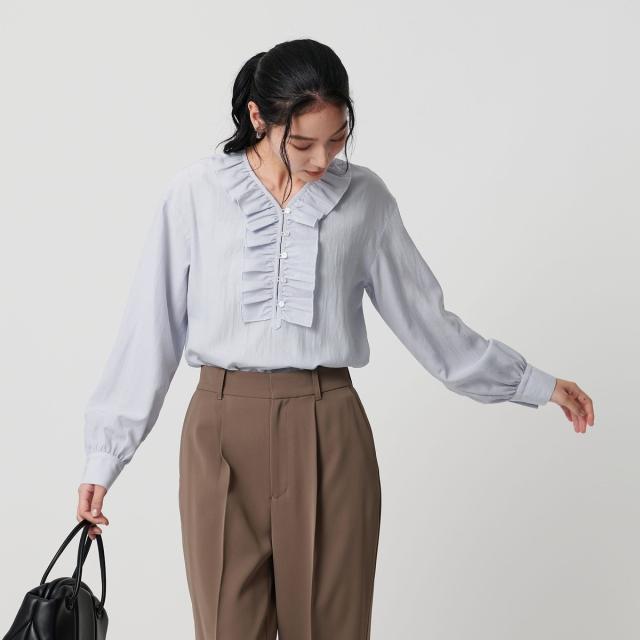 ビューティー＆ユース ユナイテッドアローズ（BEAUTY&YOUTH）/【WEB限定 Wardrobe DAILY MINIMAL】フリル Vネックブラウス ウォッシャ…