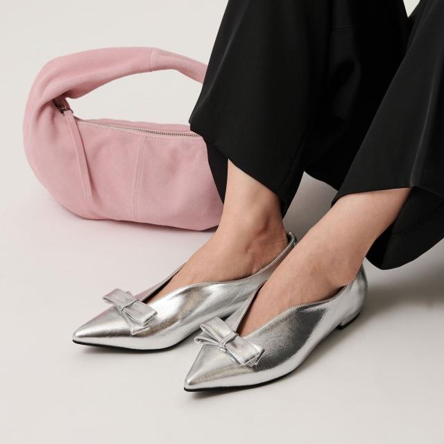 ビューティー＆ユース ユナイテッドアローズ（BEAUTY&YOUTH）/メタリック リボン Vカット フラットシューズ