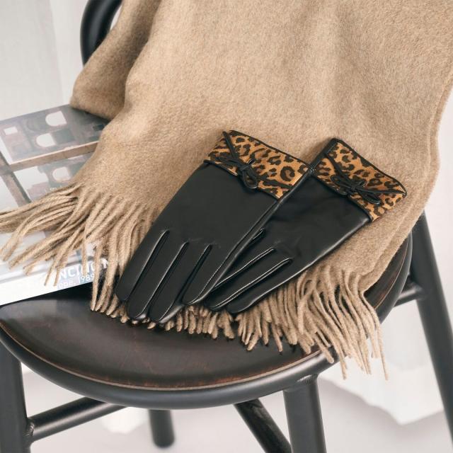 ビューティー＆ユース ユナイテッドアローズ（BEAUTY&YOUTH）/レザー×レオパードスエード コンビ リボン グローブ