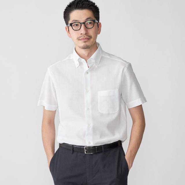 シップス（SHIPS）/SHIPS: カラミ織り ボタンダウン 無地 半袖 シャツ