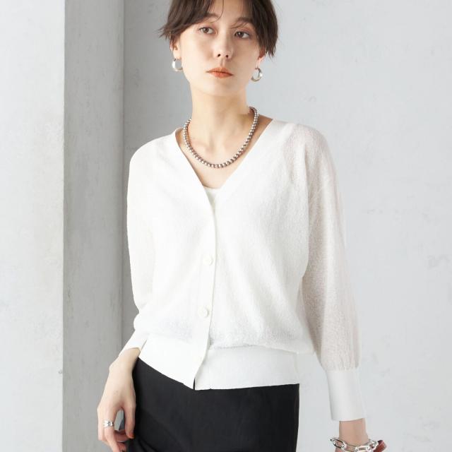 シップス（SHIPS）/SHIPS Primary Navy Label:〈手洗い可能〉梨地 Vネック カーディガン