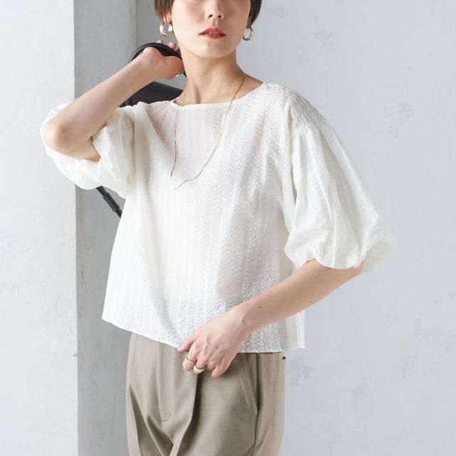 シップス（SHIPS）/〈手洗い可能〉タック バルーン スリーブ 5分袖 ブラウス