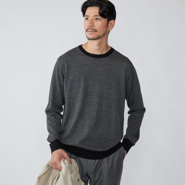 シップス（SHIPS）/SHIPS: HANDFRAME 16ゲージ マイクロボーダー クルーネック ニット