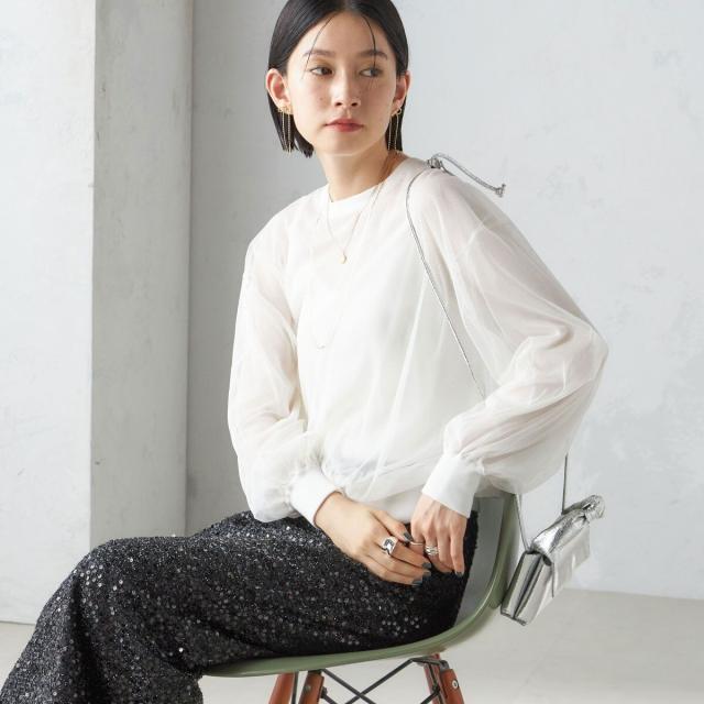 シップス（SHIPS）/〈手洗い可能〉ダブル シアー ニット プルオーバー