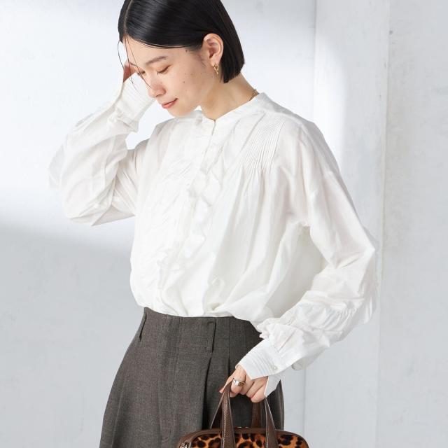 シップス（SHIPS）/〈手洗い可能〉コットン シルク ローン フリル ブラウス