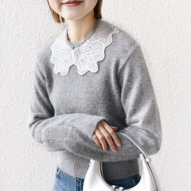 シップス（SHIPS）/【WEB限定】〈手洗い可能〉布帛 襟付き ニット プルオーバー