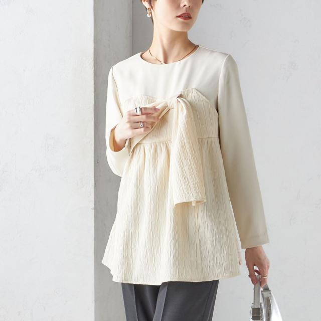 シップス（SHIPS）/〈手洗い可能〉ジャカード ドッキング ビッグ リボン ブラウス