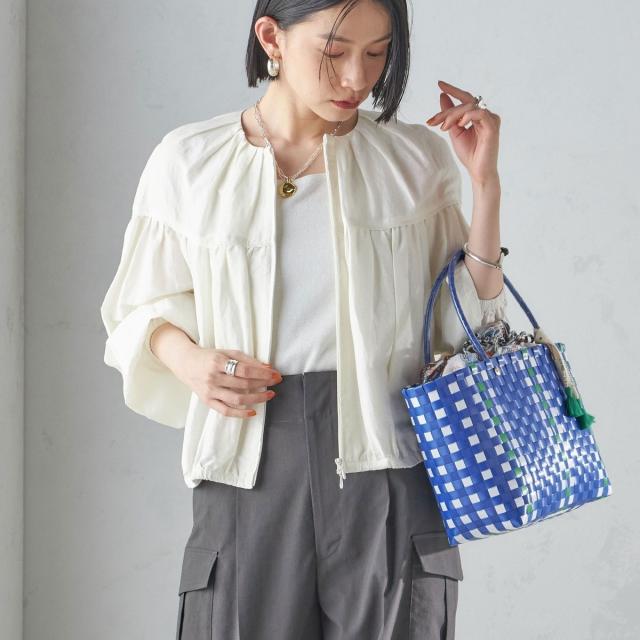 シップス（SHIPS）/〈手洗い可能〉リネン混 シアー ギャザー ブルゾン