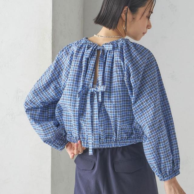 シップス（SHIPS）/〈手洗い可能〉DEVEAUX サッカー チェック リボン ブラウス