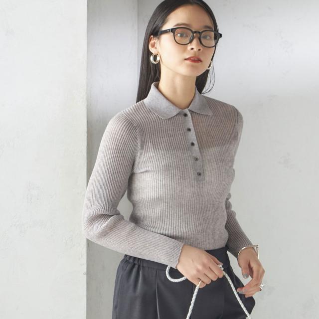 シップス（SHIPS）/〈手洗い可能〉シアー リブ 長袖 ポロ ニット