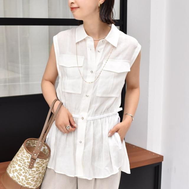 シップス（SHIPS）/〈手洗い可能〉IMPERIAL LINEN Wポケット ノースリーブ シャツ