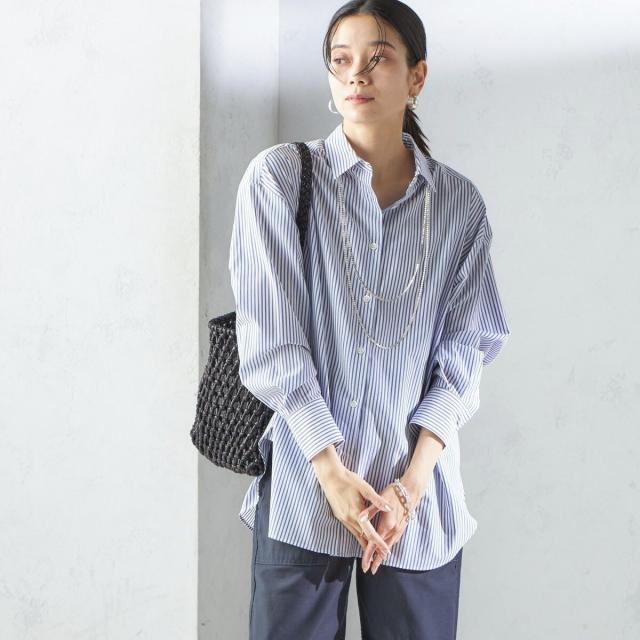 シップス（SHIPS）/SHIPS Primary Navy Label:コットン タイプライター ビッグ シャツ