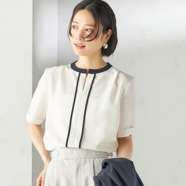 シップス（SHIPS）/〈手洗い可能〉パイピング キーネック 半袖 ブラウス