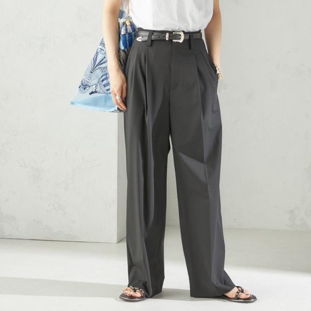 シップス（SHIPS）/〈手洗い可能〉2タック ワイド パンツ（ブラック）