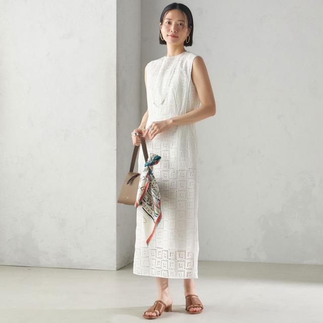 シップス（SHIPS）/〈手洗い可能〉Broche スクエア レース Iライン ワンピース