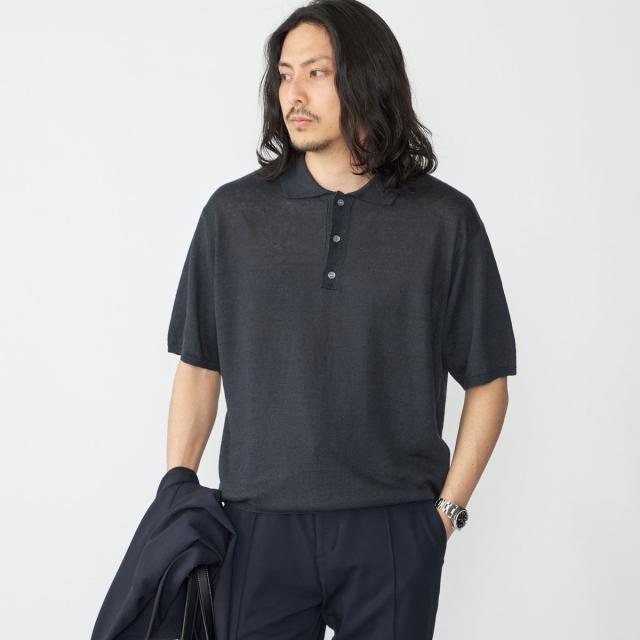 シップス（SHIPS）/SHIPS:〈手洗い可能〉12ゲージ イタリー リネン ニット ポロ ショートスリーブ