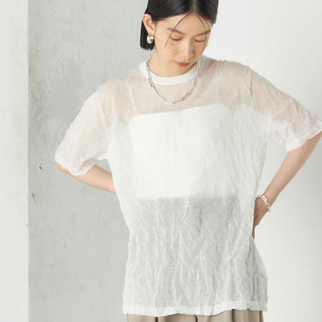 シップス（SHIPS）/Wai＋:〈手洗い可能〉クリンクル シアー ショート スリーブ プルオーバー