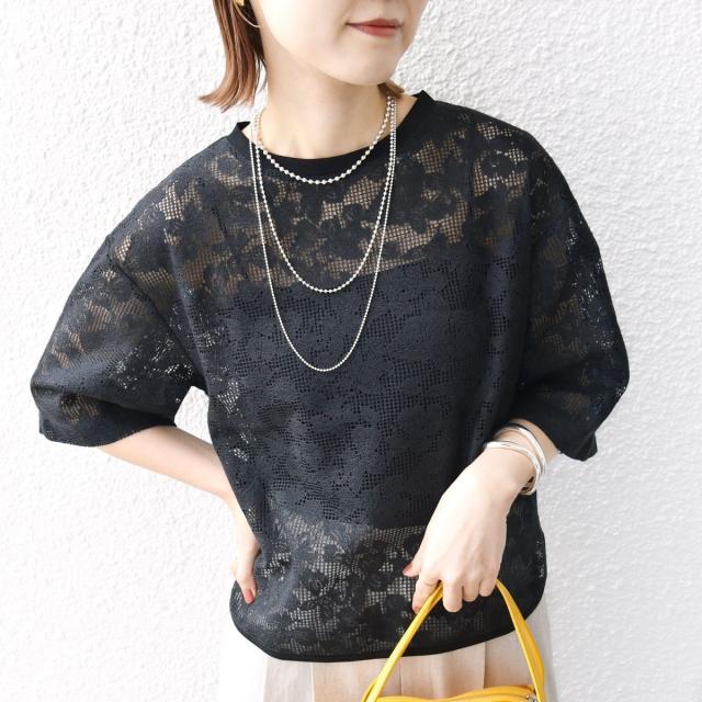 シップス（SHIPS）/〈手洗い可能〉オーガニック コットン レース ショート スリーブ プルオーバー