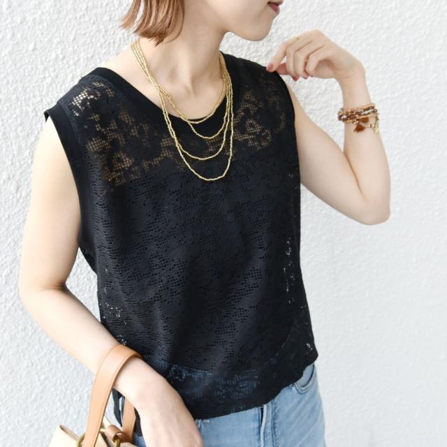 シップス（SHIPS）/〈手洗い可能〉オーガニック コットン レース ノースリーブ プルオーバー