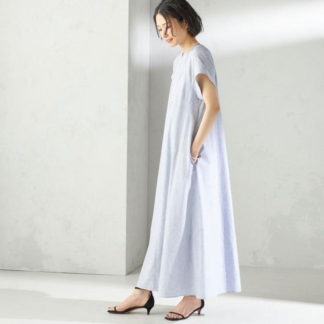 シップス（SHIPS）/〈接触冷感・手洗い可能〉麻混 シャンブレー フレア ワンピース