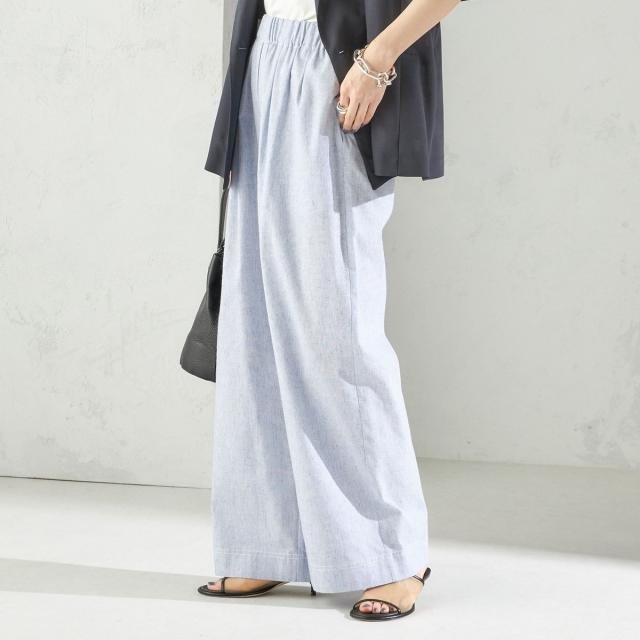 シップス（SHIPS）/〈接触冷感・手洗い可能〉麻混 シャンブレー ウエスト ゴム ワイド パンツ