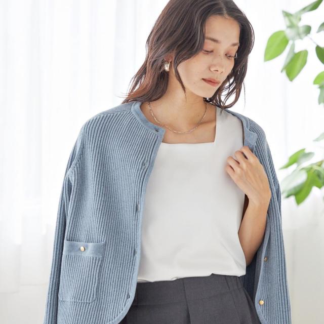 シップス（SHIPS）/2WAY サテン × カットソー スクエア タンクトップ