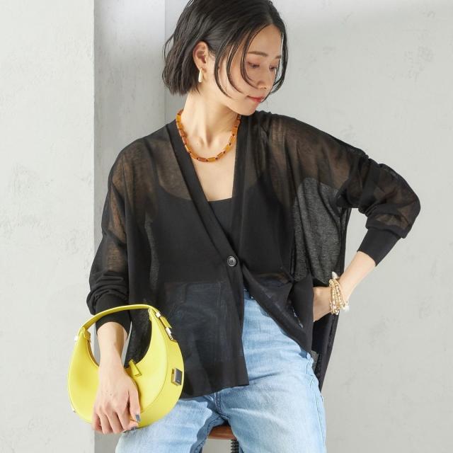 シップス（SHIPS）/〈手洗い可能〉18G コットン ナイロン Vネック 1 ボタン カーディガン