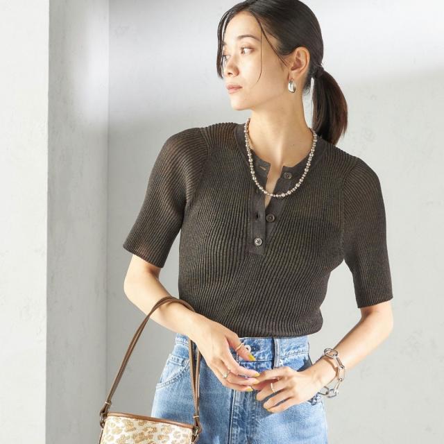 シップス（SHIPS）/〈手洗い可能〉ラミー混 シアー ヘンリー ネック ニット