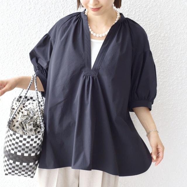 シップス（SHIPS）/〈接触冷感 / 撥水加工〉TEX BRID(R)タフタ スキッパー 5分袖 ブラウス
