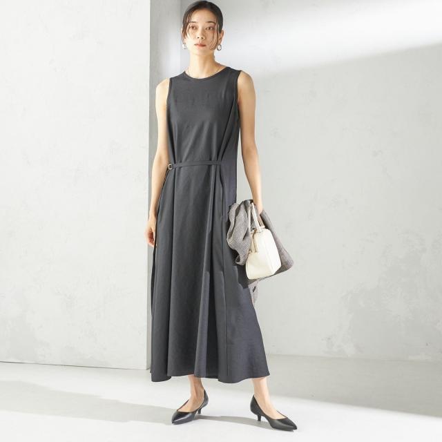 シップス（SHIPS）/〈手洗い可能〉ツイル ノースリーブ ベルト付き ワンピース