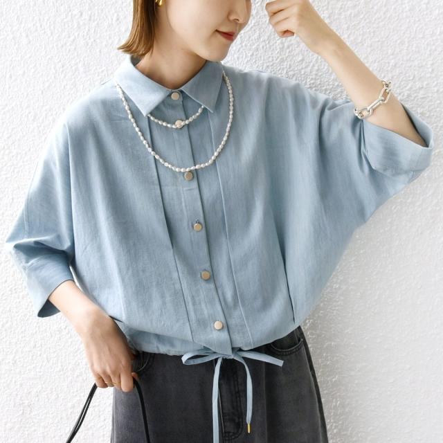 シップス（SHIPS）/【WEB限定】〈手洗い可能〉デニム ライク タック 裾 ドロスト 羽織 シャツ