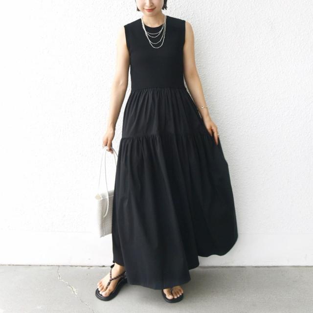 シップス（SHIPS）/〈手洗い可能〉コットン リブ ノースリーブ × 布帛 スカート ワンピース