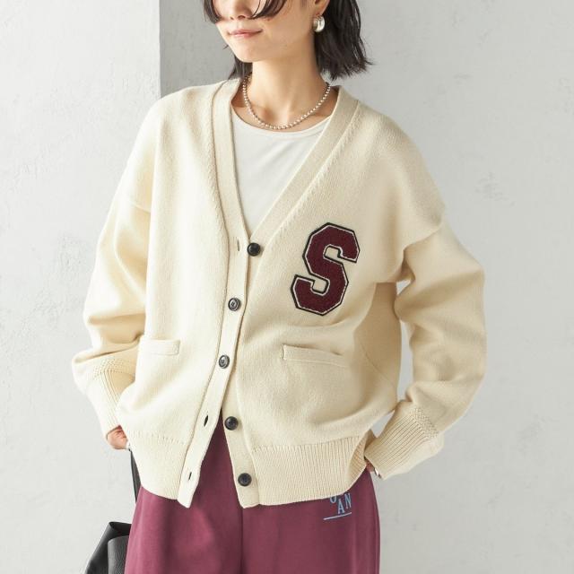 シップス（SHIPS）/〈手洗い可能〉サガラ ワッペン レタード カーディガン