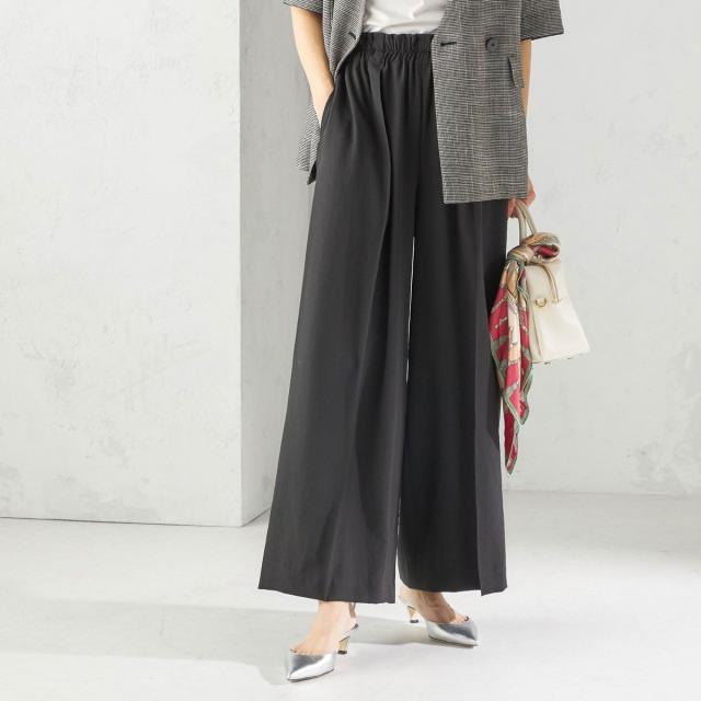 シップス（SHIPS）/〈手洗い可能〉ドット / 無地 タック ギャザー ワイド パンツ