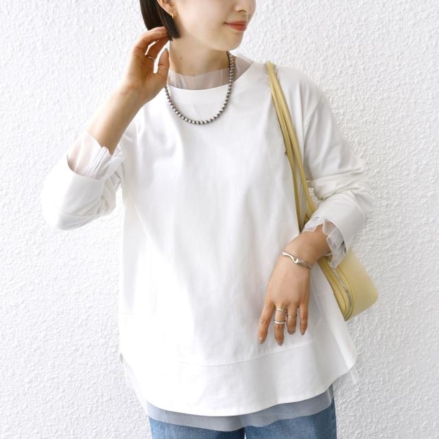 シップス（SHIPS）/【WEB限定】チュール コンビ ラウンド カットソー