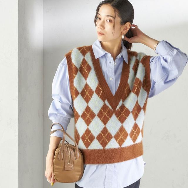 シップス（SHIPS）/〈手洗い可能〉ディープ Vネック アーガイル ベスト