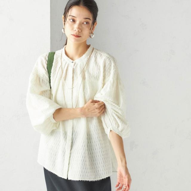 シップス（SHIPS）/〈手洗い可能〉シアー ジャカード 袖 シャーリング ブラウス
